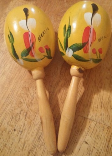 TRADITIONAL HAND PAINTED WOOD PARTY SHAKERS ,"MARACAS" , MEXICO ,PAIR ...