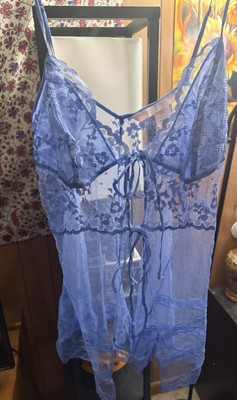 Vintage Victoria's Secret Y2K Sheer Blue Fly-Away Babydoll Lingerie ...