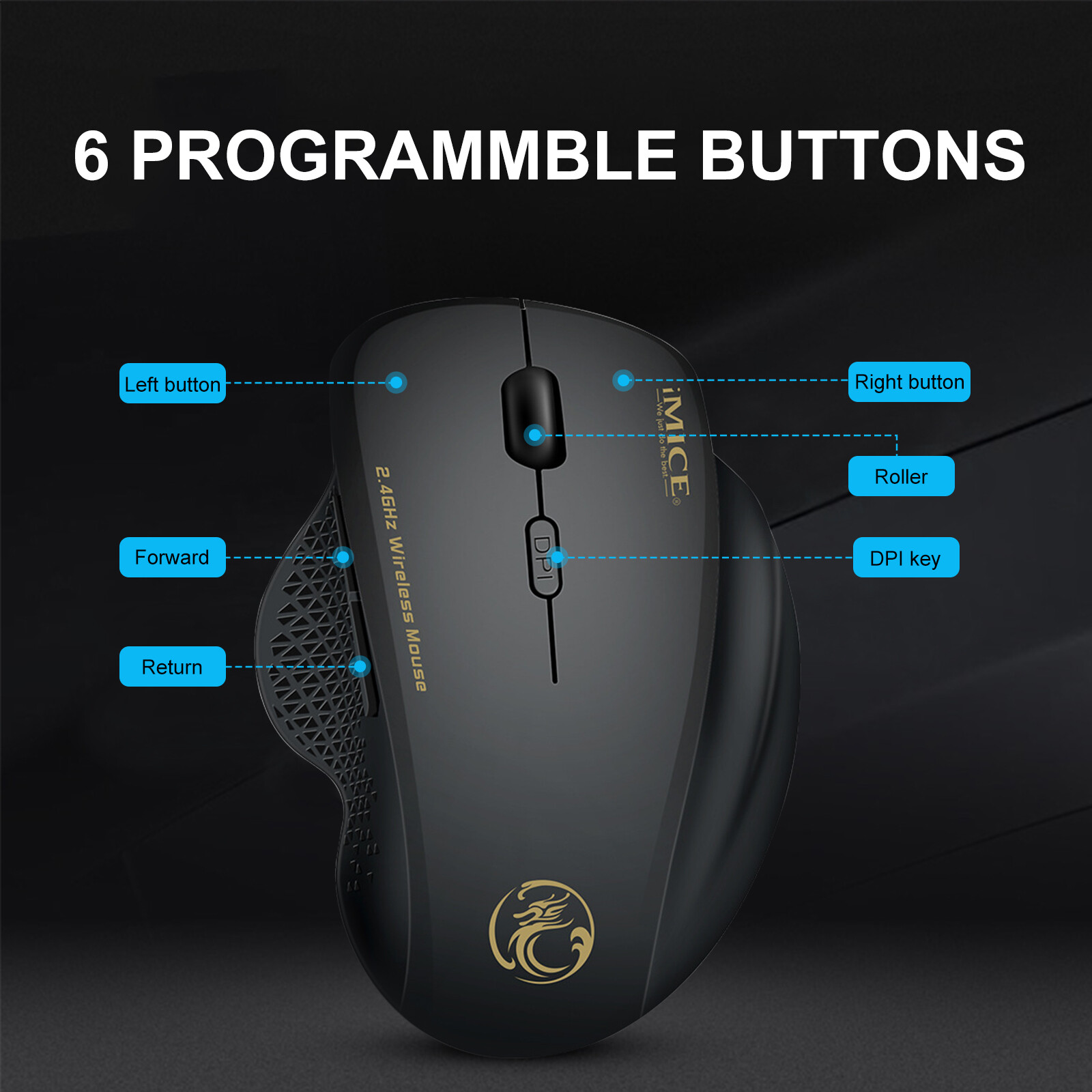 2.4GHz Wireless Optical Mice PC Gaming Mouse 6 Buttons & USB Receiver ...