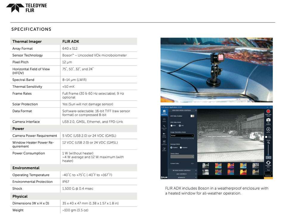 FLIR ADK 640x512 Res 60Hz USB Thermal Vision ADAS Kit E4 E8 T640 T540 ...