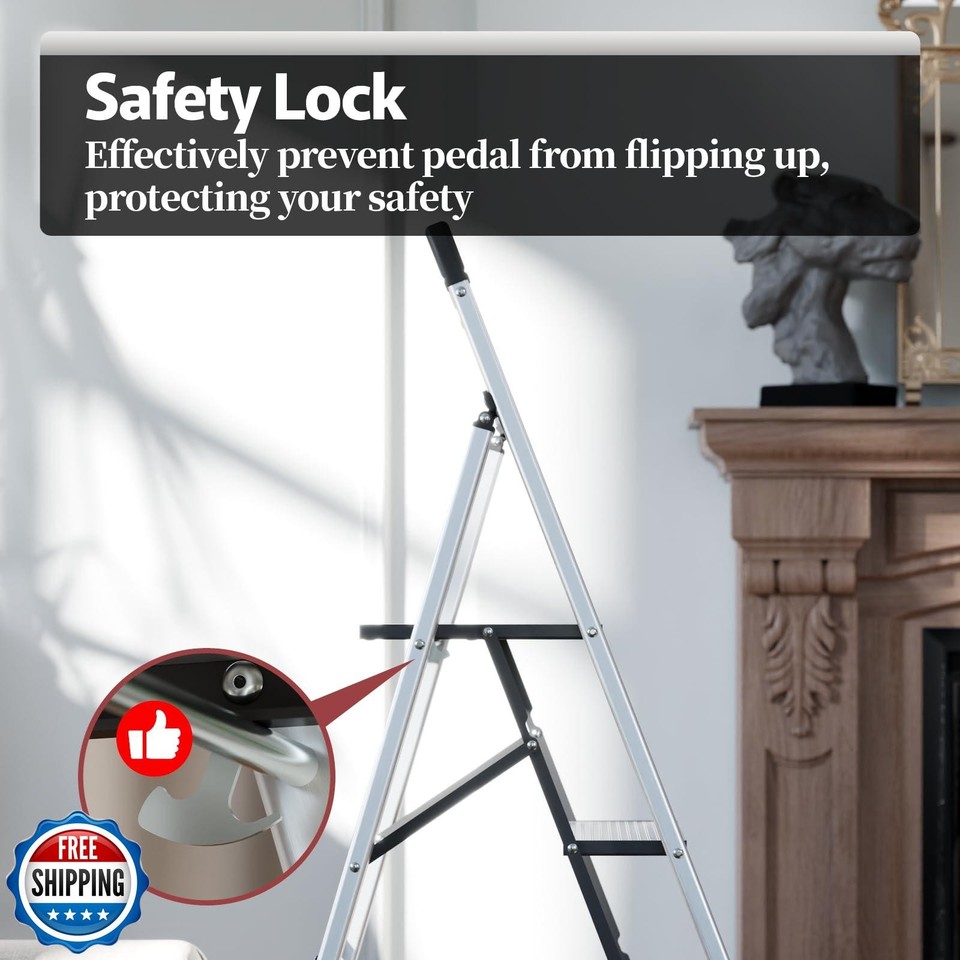 KINGRACK Aluminium 5 Step Ladder, Lightweight Step Stool with Non-Skid ...