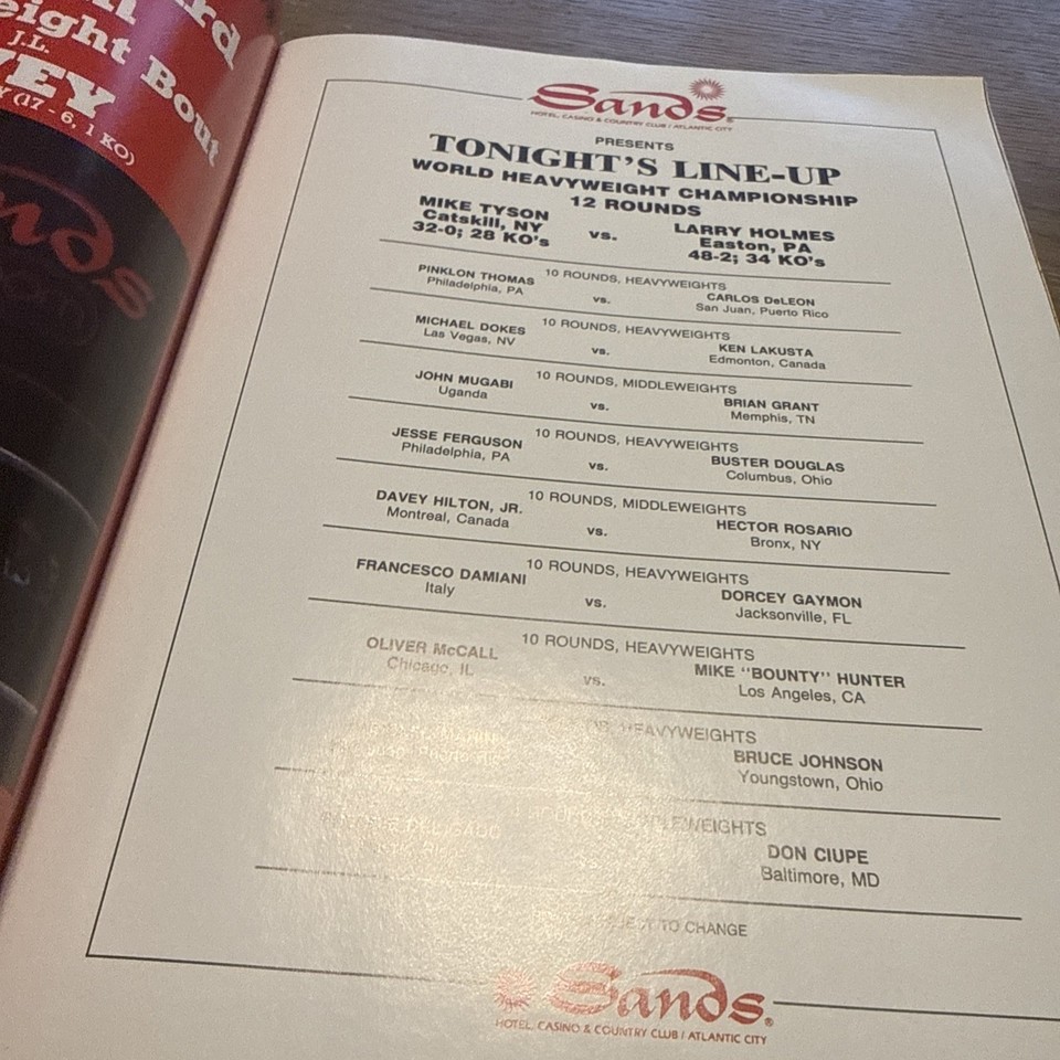 Boxing Program Mike Tyson Vs Holmes 1988 On-site | eBay