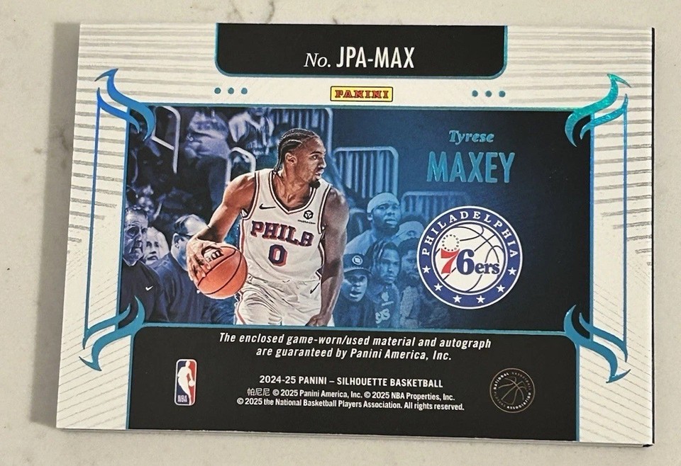 2024-2025 NBA Panini Silhouette Tyrese Maxey Jumbo Patch Auto Booklet 3 ...