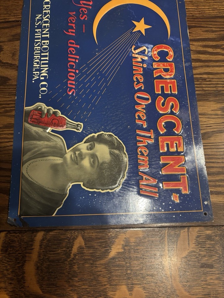 Crescent Pop Soda Tin Sign Pittsburgh Woman | eBay