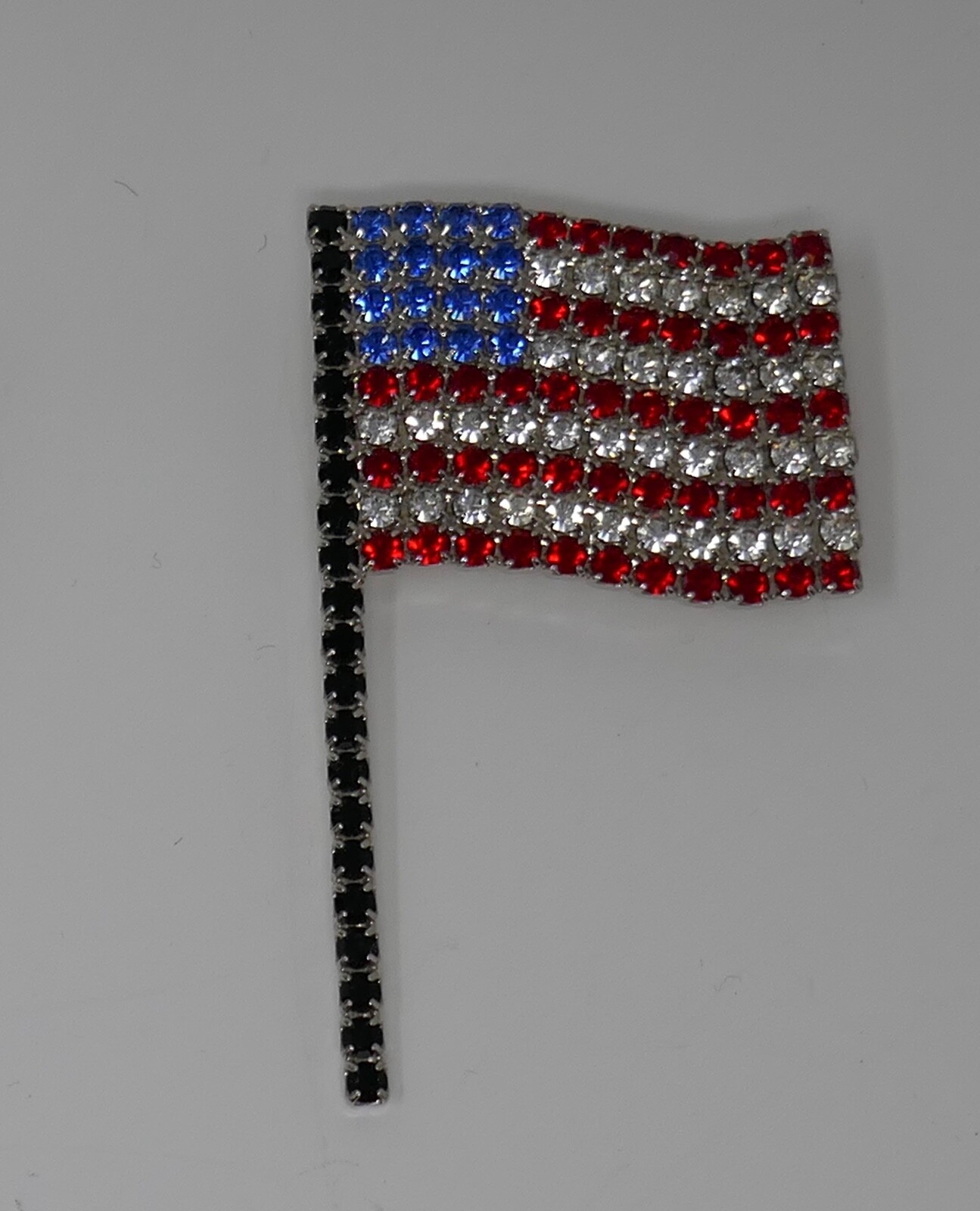 Bauer American Flag Rhinestones Brooch Lapel Pin - Gem