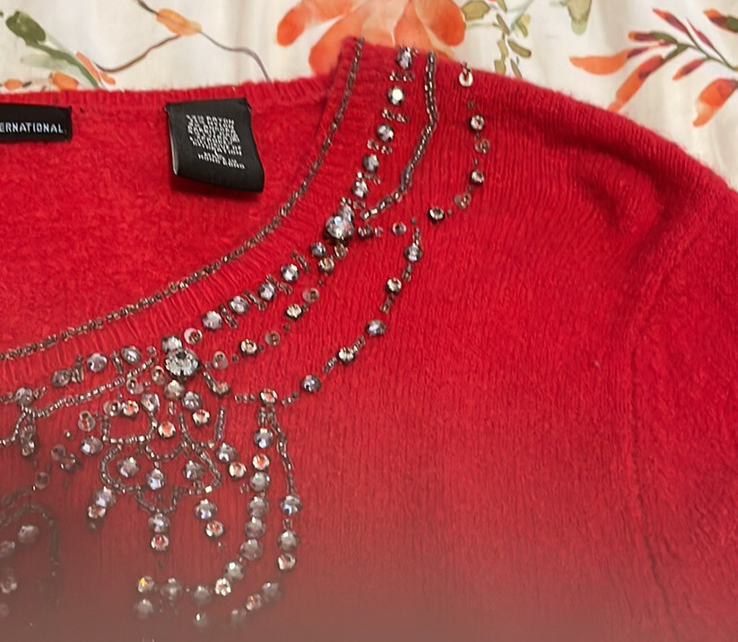 Moda International Red Sweater with Rhinestones Size L Brand new | eBay