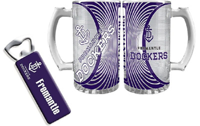 Fremantle Dockers Official AFL Glass 500ml Stein Magnetic Bottle Opener ...