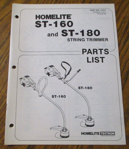 Homelite ST-160 T-180 String Trimmer Part List Catalog Manual Book ...
