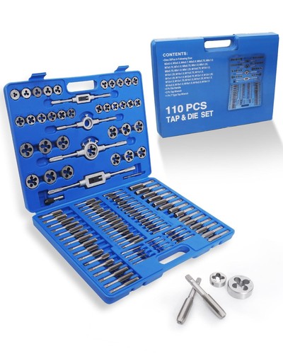 110PCS Tap and Die Set, Metric Tap and Die Rethreading Kit, Thread ...