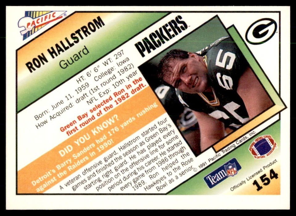 1991 Pacific Ron Hallstrom Green Bay Packers #154 | eBay