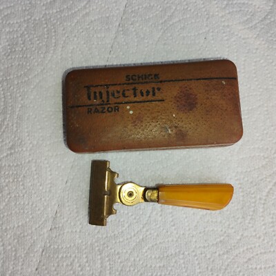Vintage 1937 Schick Injector Razor Butterscotch Handle Box And Razor ...