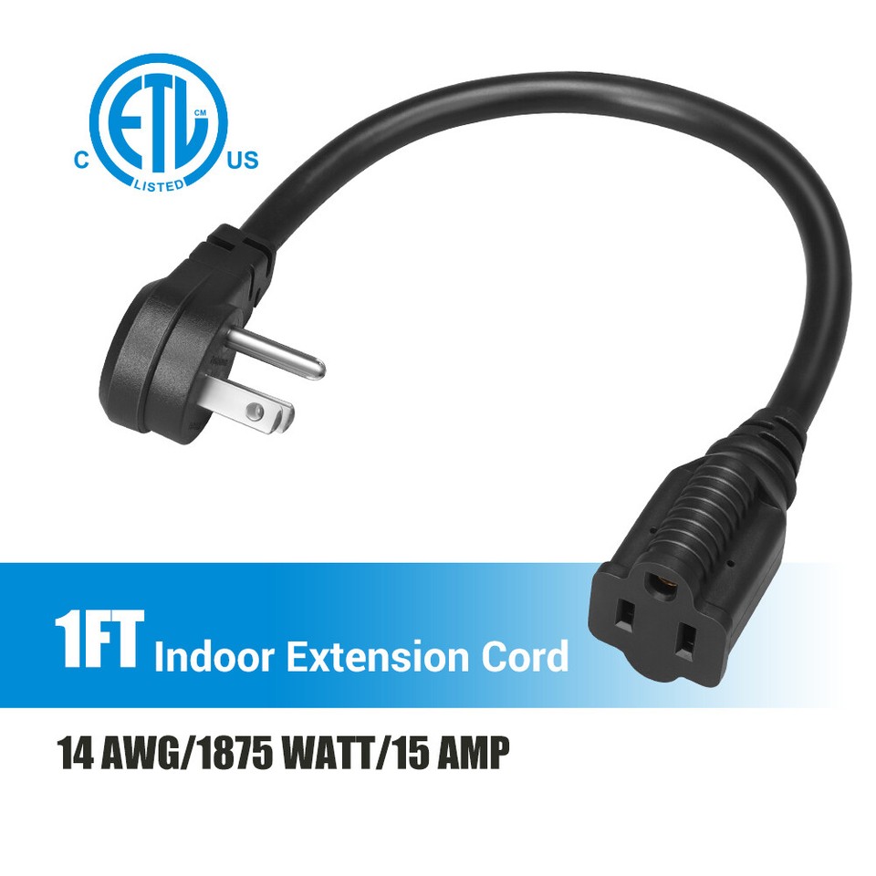 DEWENWILS 1 Ft Extension Cord Low Profile Angled Flat Plug 3 Prong ...