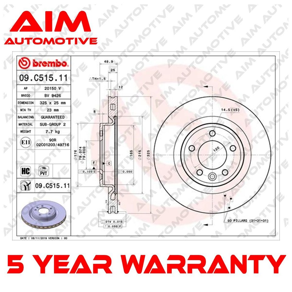 2x Discs Rear AIM Fits Land Rover Range Sport Discovery #2 LR161897 ...