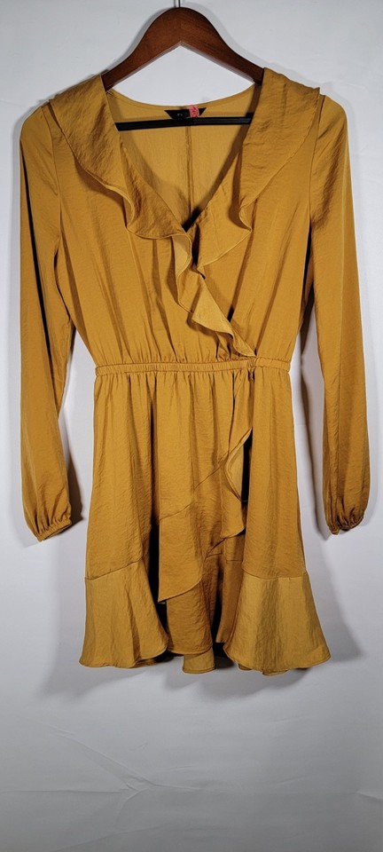 Express Ruffle Faux Wrap Mini Dress – Small | Yellow/Mustard – Original ...