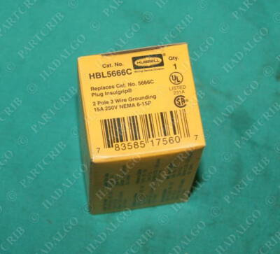 Hubbell, HBL5666C, 5666C, Insulgrip Plug 2Pole 3Wire 15A 250v 208 220 ...