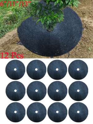 12Pcs Set Non-Woven Tree Mulch Ring Round Weed Barrier Tree Protection ...