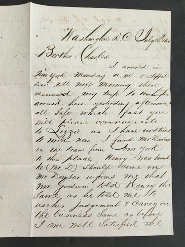 1862 antique PERSONAL LETTER washington dc JOHN S FREEMAN to brother ...