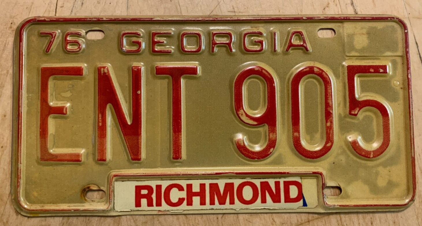 1976 GEORGIA AUTO LICENSE PLATE " ENT 905 " GA 76 RICHMOND CO EAR NOSE ...