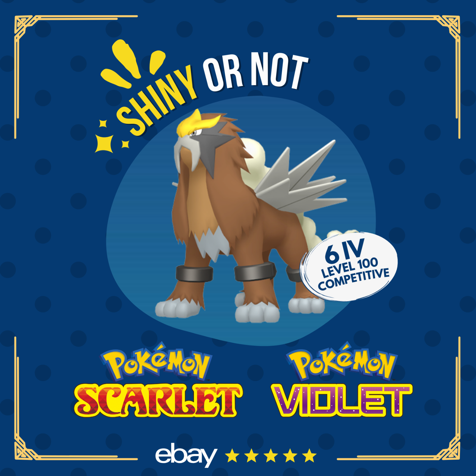 Entei Shiny or Non 6 IV Competitive Customizable Pokémon Scarlet Violet ...