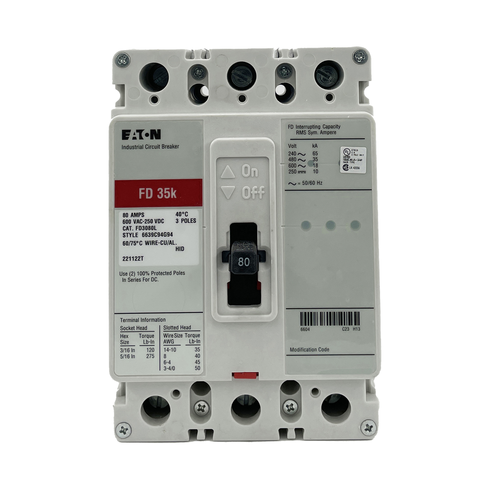 NIB - Eaton - FD3080 - Series C Complete Molded Case Circuit Breaker ...