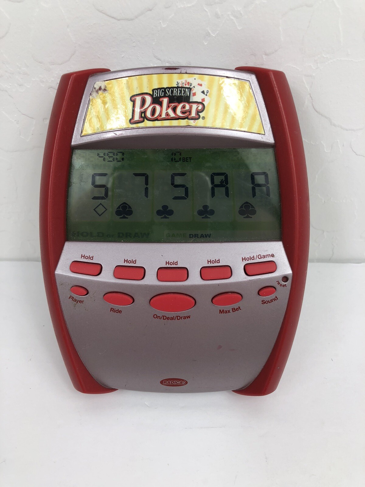 Radica Big Screen Poker Handheld Electronic 5 Card Draw Game w/ Back ...