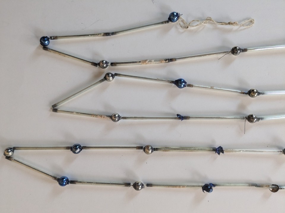 60” Antique Vtg Beautiful Mercury Glass Bead Christmas Garland Blue ...