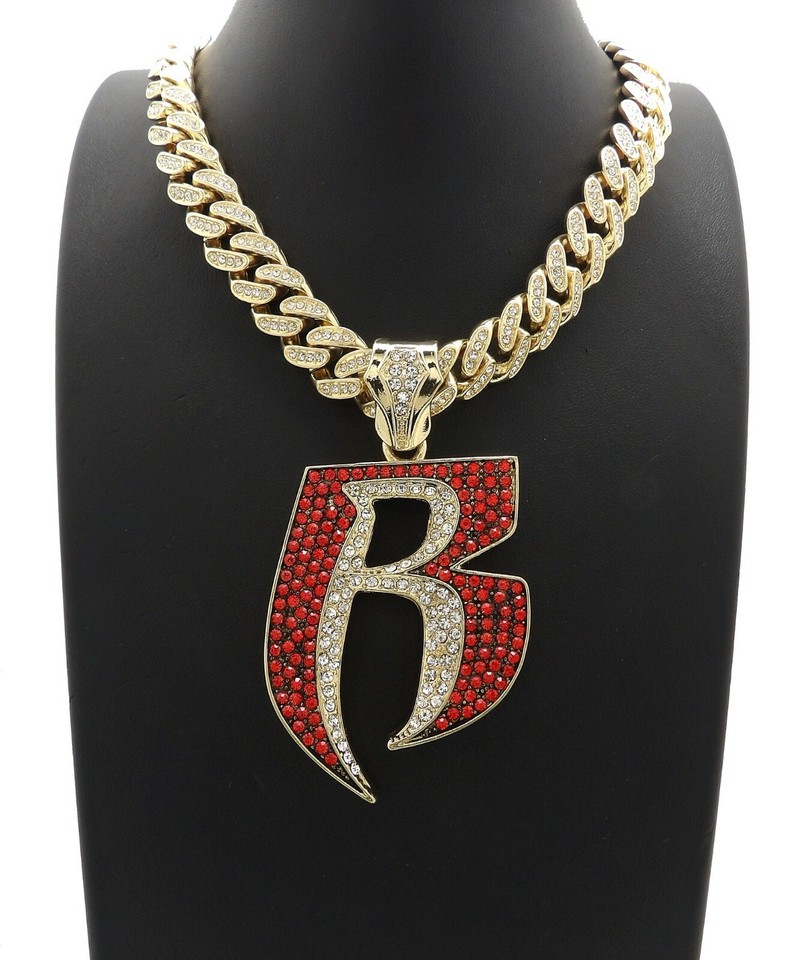 Iced Hip Hop Ruff Ryders Pendant 12mm/18" or 20" Box Lock Cuban Chain ...