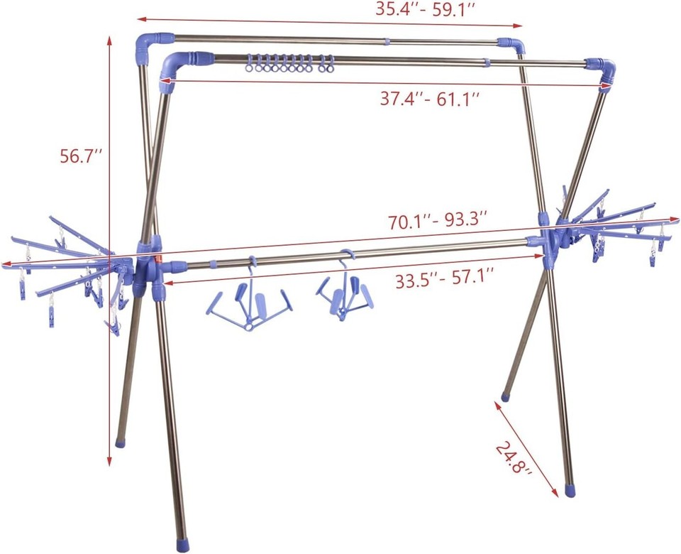 Commercial Grade Double Rail Laundry Drying Rack with Clips and Shoe ...