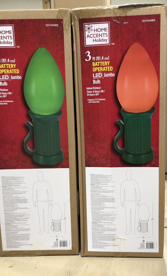 3 Home Accents Christmas 3ft Battery Operated LED Jumbo Bulbs Red Green ...