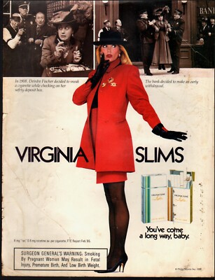 1988 Vintage ad Virginia Slims Bank retro Scene Red Dress Sexy Model 06 ...