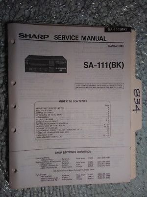 Sharp SA-111 service manual original repair book stereo radio receiver ...