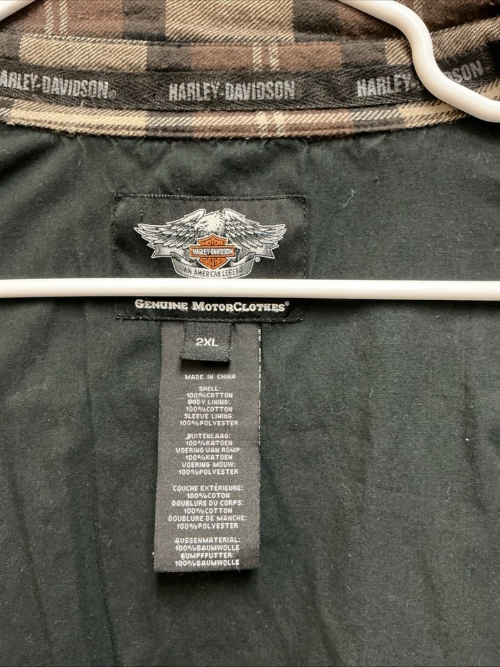 Harley Davidson Logo Mens Size 2XL Elbow Patches Lined Plaid Flannel ...