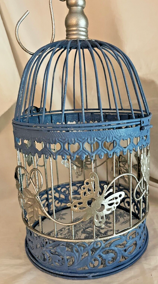 Decorative Vintage Metal BLUE AND SILVER BIRD CAGE | eBay