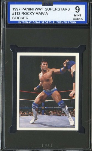 1997 PANINI WWF SUPERSTAR STICKERS #113 THE ROCK (ROCKY MAIVIA) ISA 9 ...