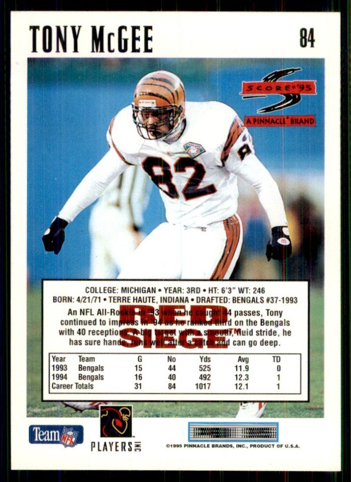 1995 Score Tony McGee Cincinnati Bengals #84 | eBay