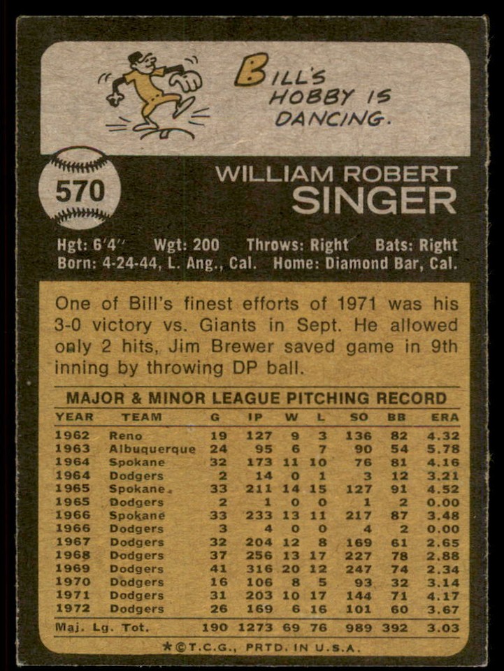 1973 Topps Bill Singer #570 California Angels | eBay
