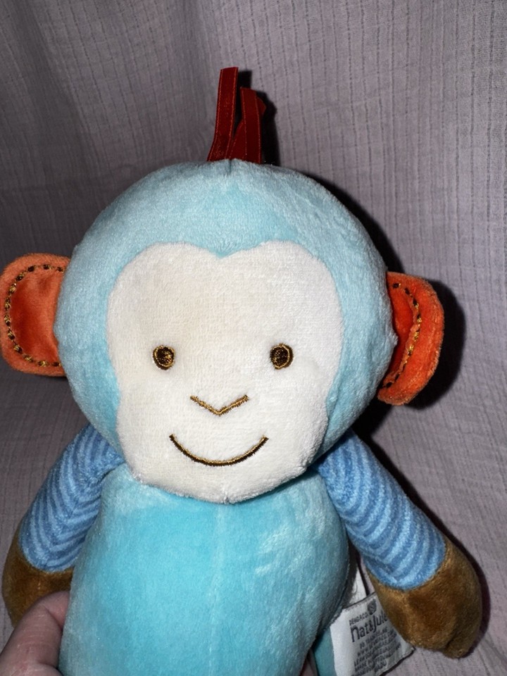 Nat & Jules Pastel Light Blue Monkey Plush Sensory Baby Toy Crinkle ...