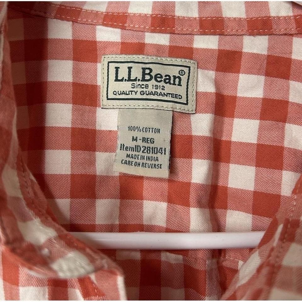 LL Bean Shirt Men's Medium Regular Salmon White Cotton Check Long ...