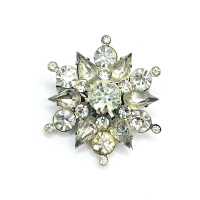 Vintage Coro Clear Round Rhinestone Brooch Pin Silver Tone Signed | eBay