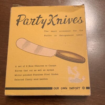 COCKTAIL PARTY KNIVES 6 STAINLESS STEEL CHERRY HANDLES 1950'S OUR OWN ...