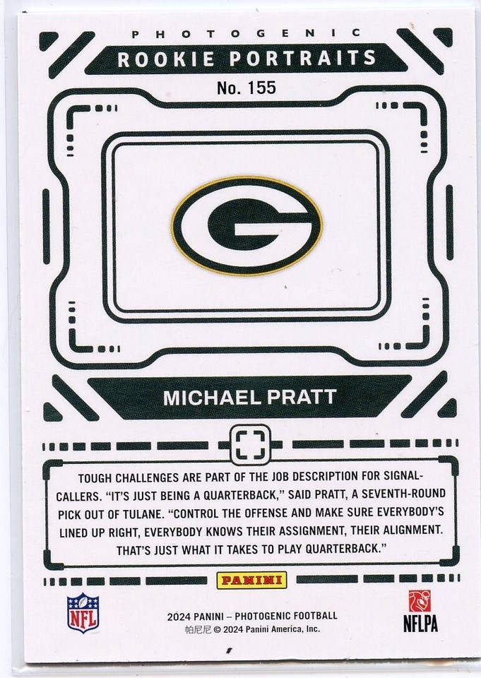 2024 Panini Photogenic Michael Pratt Rookie Portraits #155 Green Bay ...