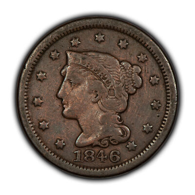1846 1c Braided Hair Large Cent - Chocolate Brown VF - SKU-T4472 | eBay