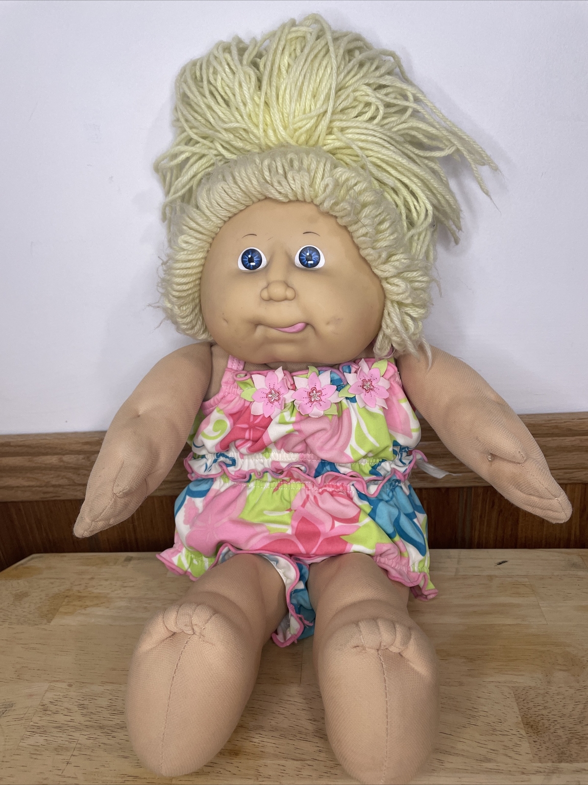Vintage 1989 Cabbage Patch Doll Blonde Hair pony tail Blue Eyes Dimples Tongue | eBay