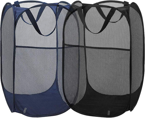 2 Packs Mesh Pop up Laundry Hamper (Black/Navy Blue) with Portable ...