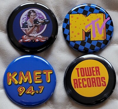 "80s Retro Pop Culture",4 Button Set,1.5" Pin, Button,MTV,vinyl,Record ...