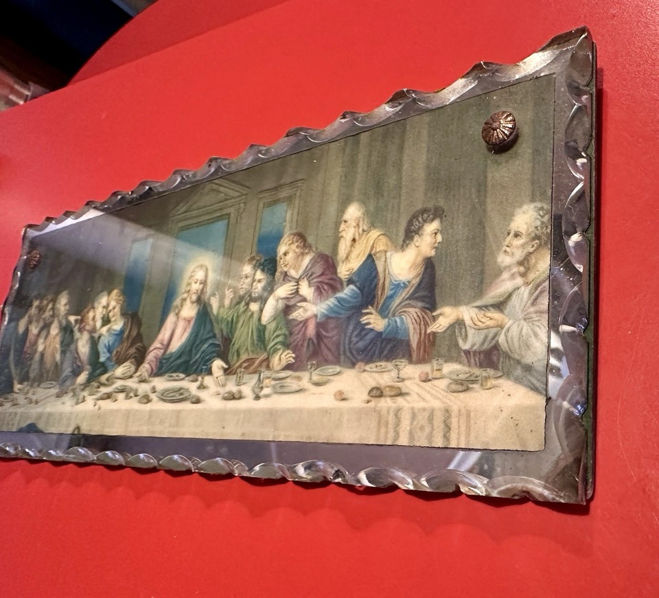 THE LAST SUPPER Piecrust Edge Mirror Frame Jesus Christian Vintage 1950 ...