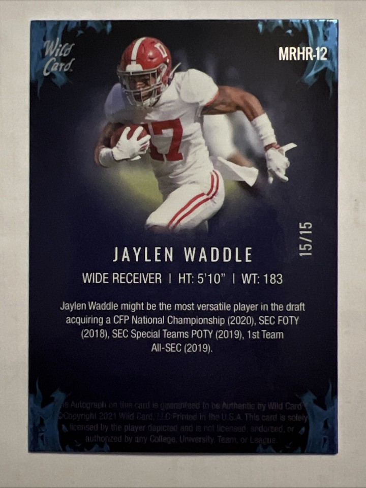 Jaylen Waddle 2021 Wild Card Matte Rookie Auto Autograph /15 | eBay
