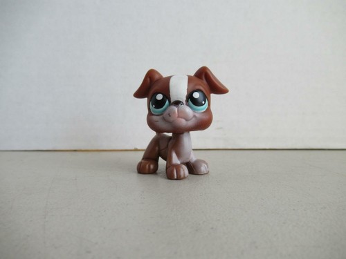 LPS Littlest Pet Shop #83 Boxer Dog Brown & White Authentic Blue Dot ...