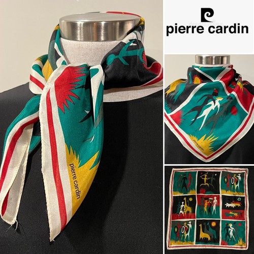 PIERRE CARDIN Paris Silk Crepe de Chine Navy/Green/Red "Africa" Scarf ...