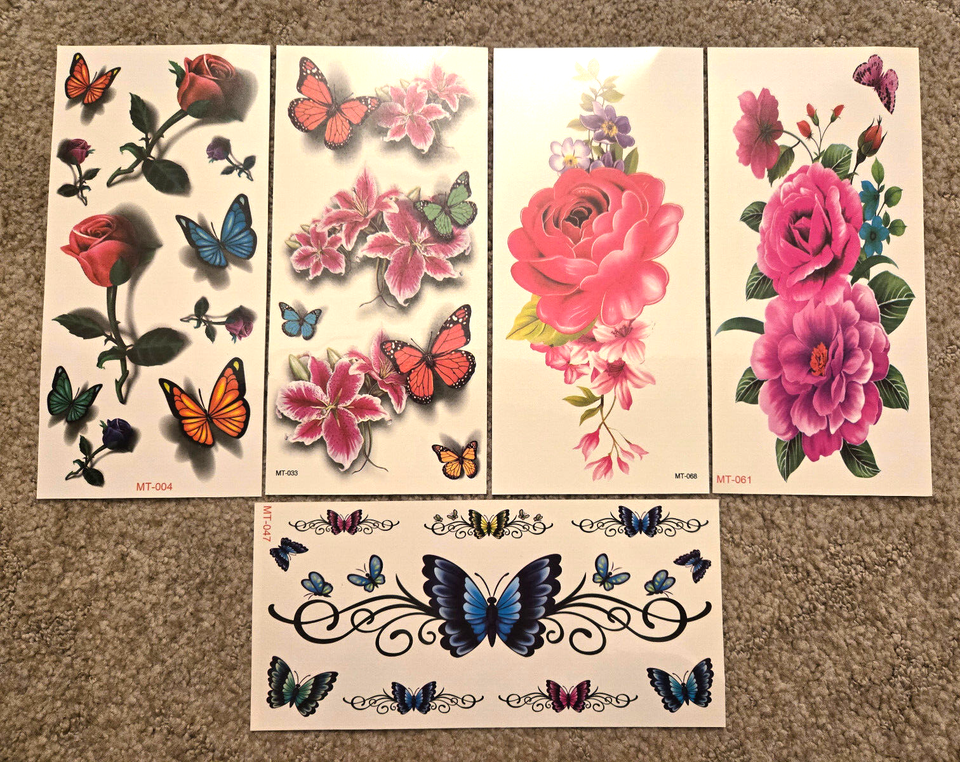 5 Sheets Women Temporary Tattoos Colored Fake Tattoo Set - Flower ...